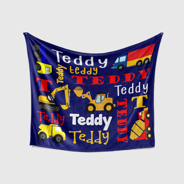 Personalized Blanket with Construction Trucks | Blanket Loft